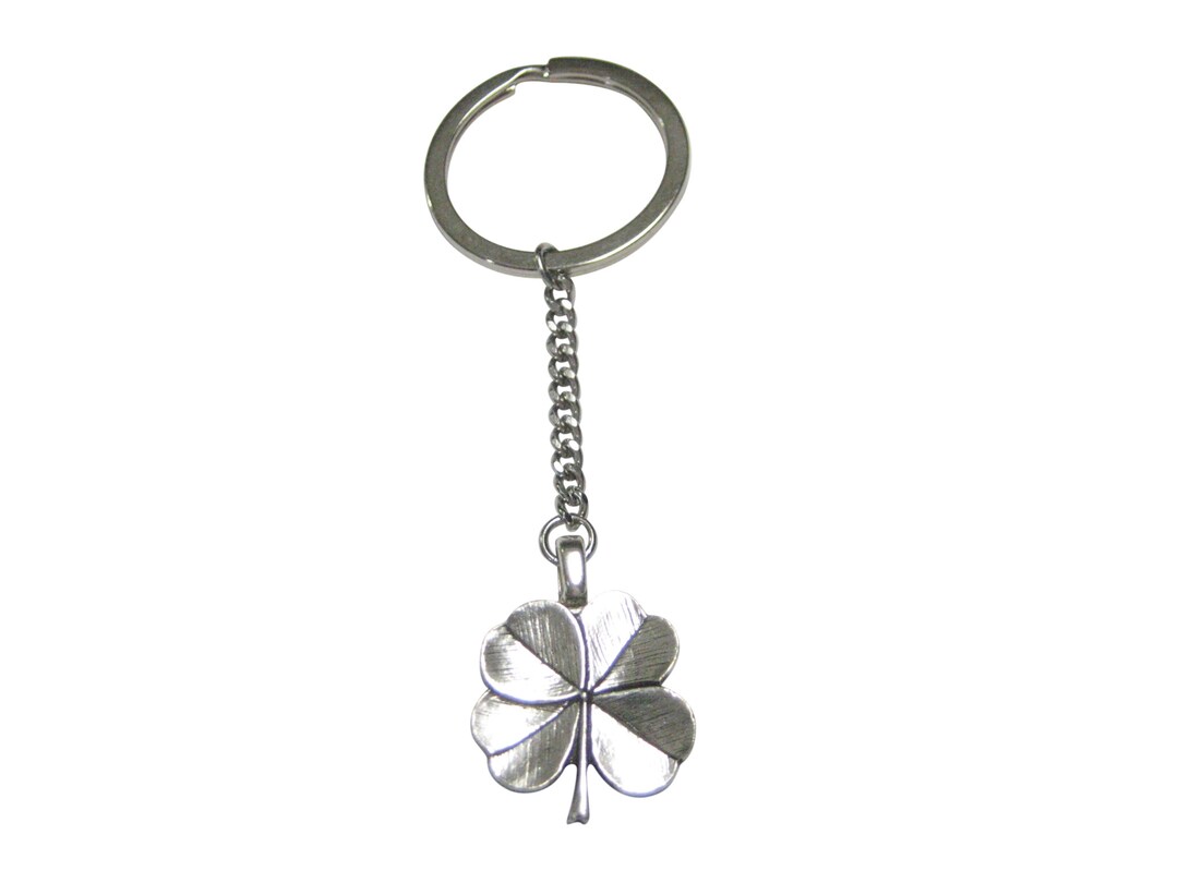 Silver Toned Textured Lucky Four Leaf Clover Pendant Keychain - Etsy
