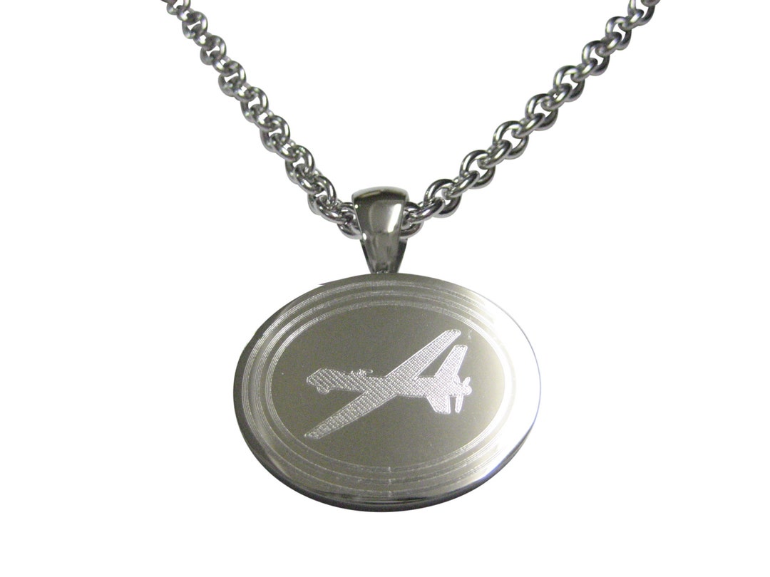 Silver Toned Etched Oval Unmanned Aerial Vehicle UAV Drone V2 Pendant ...