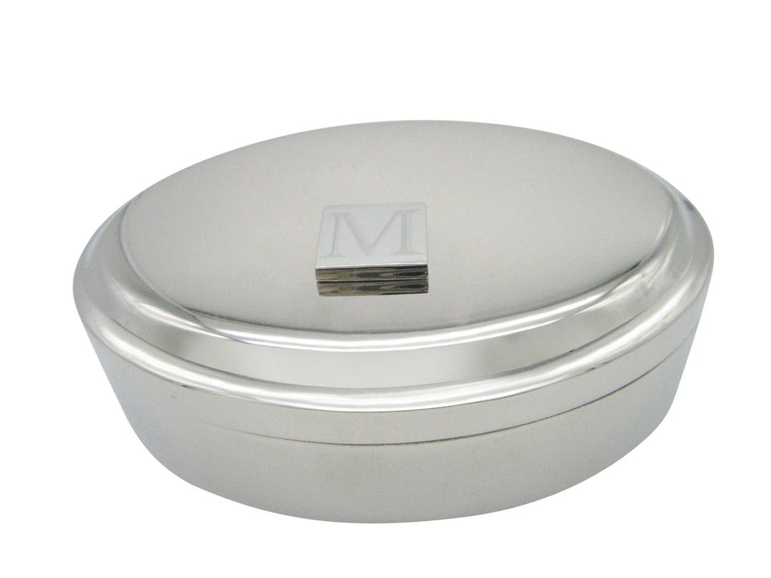 Letter M Etched Monogram Pendant Oval Trinket Jewelry Box - Etsy