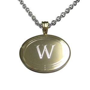 Gold Toned Etched Oval Letter W Monogram Pendant Necklace - Etsy