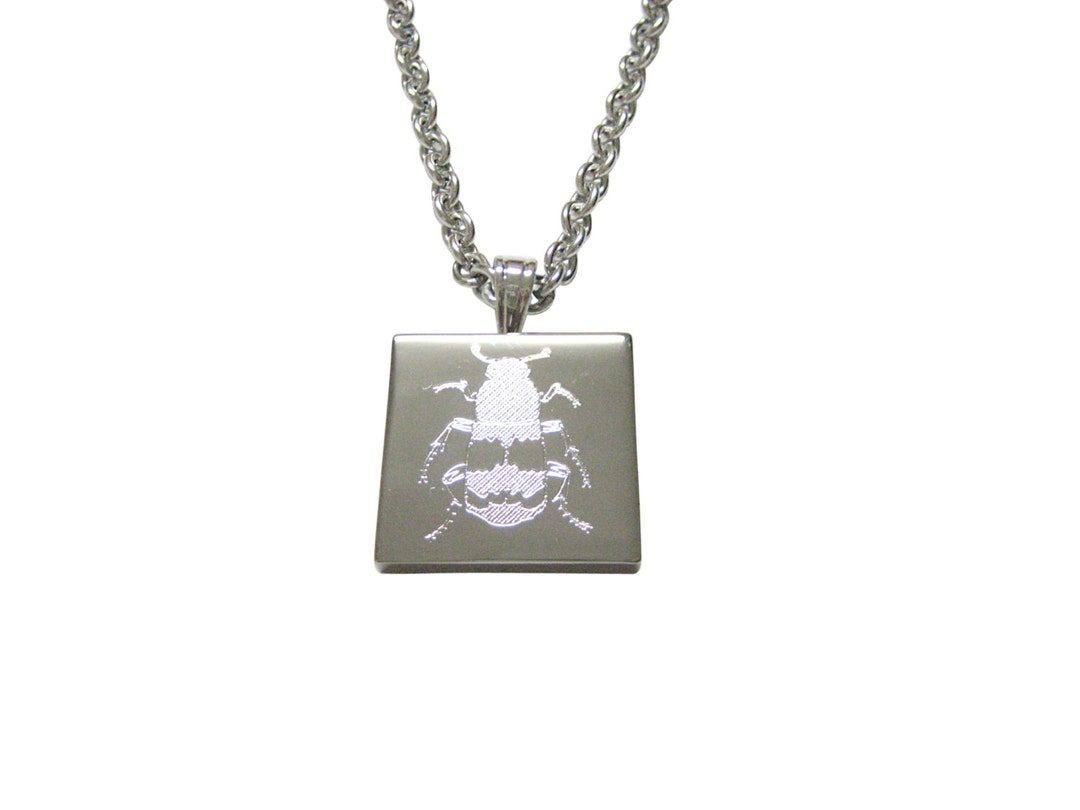 Silver Toned Etched Beetle Insect Pendant Necklace - Etsy