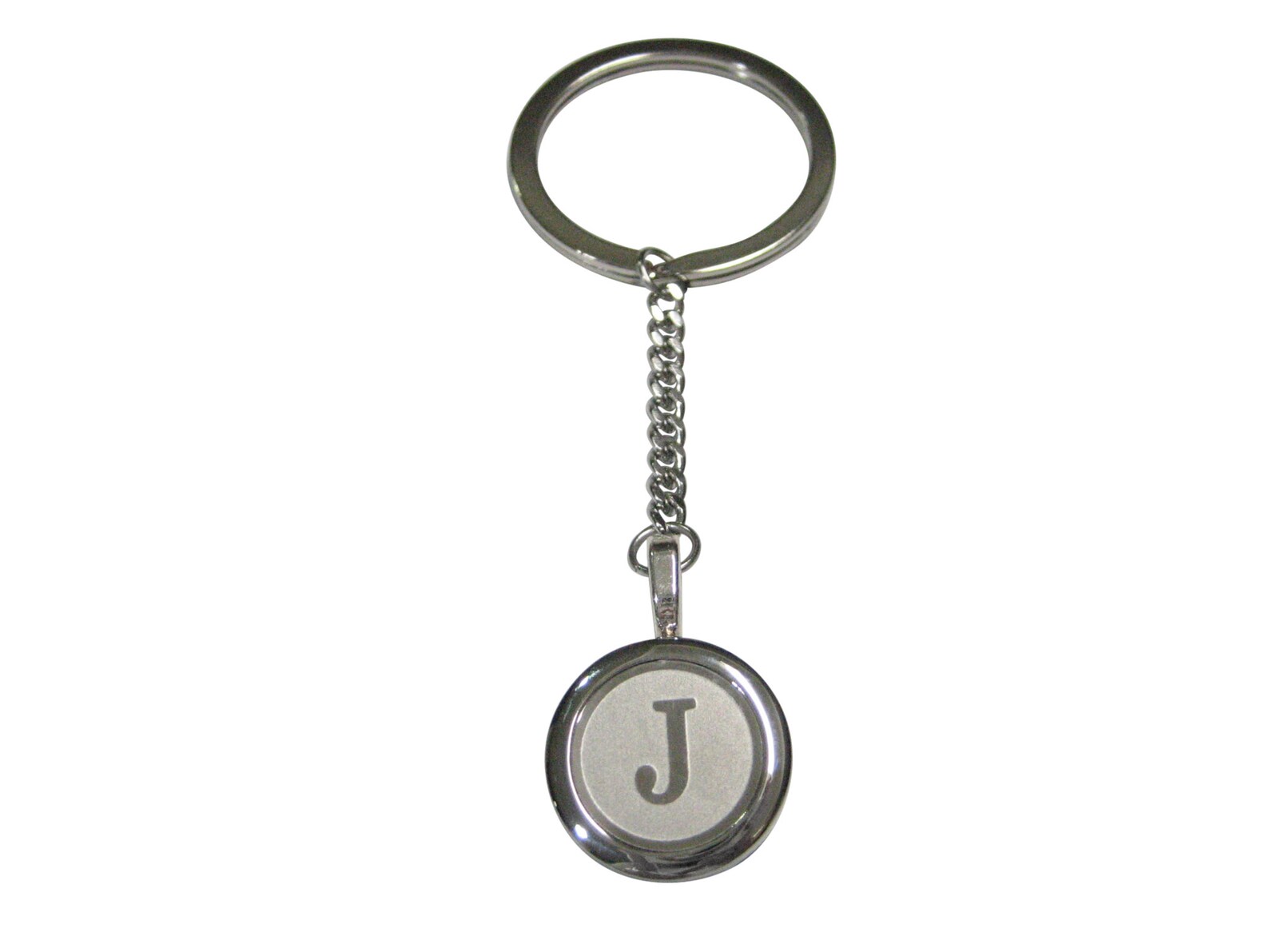 Silver Toned Round Letter J Monogram Pendant Keychain - Etsy