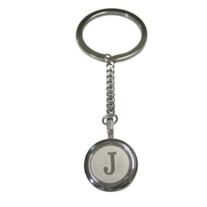 Silver Toned Round Letter J Monogram Pendant Keychain - Etsy