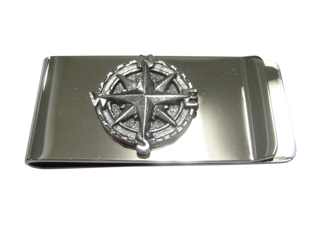 Silver Toned Textured Nautical Compass Money Clip - Etsy