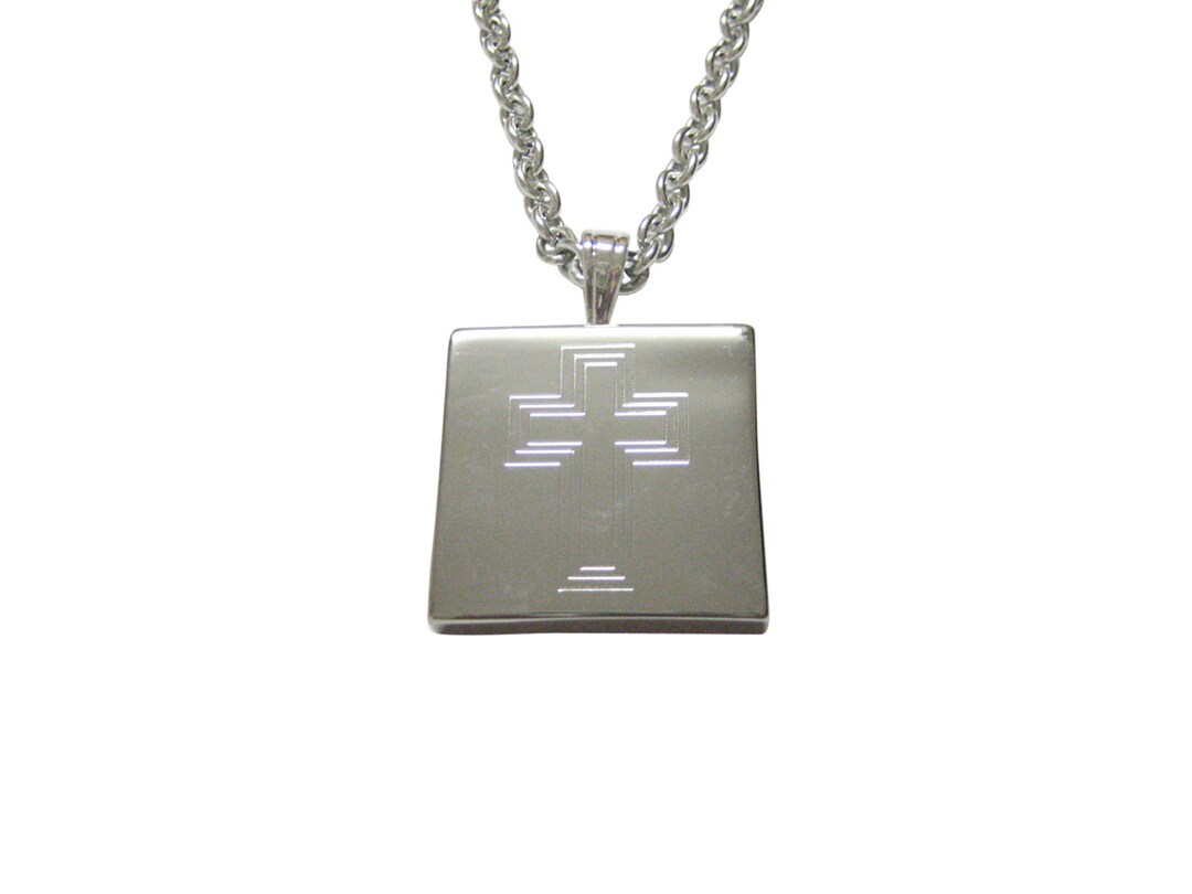 Silver Toned Etched Triple Cross Pendant Necklace - Etsy