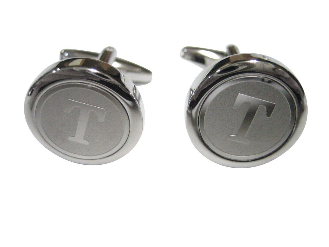 Silver Toned Round Letter T Monogram Cufflinks - Etsy