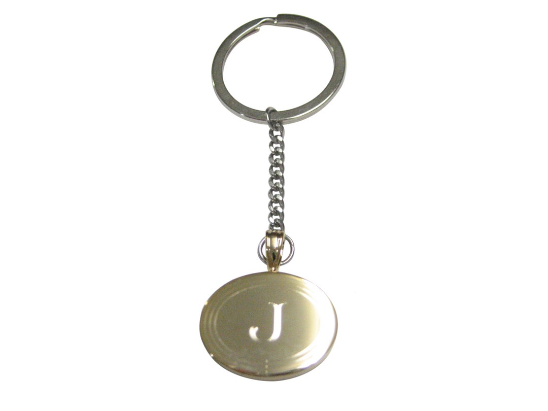 Gold Toned Etched Oval Letter J Monogram Pendant Keychain - Etsy