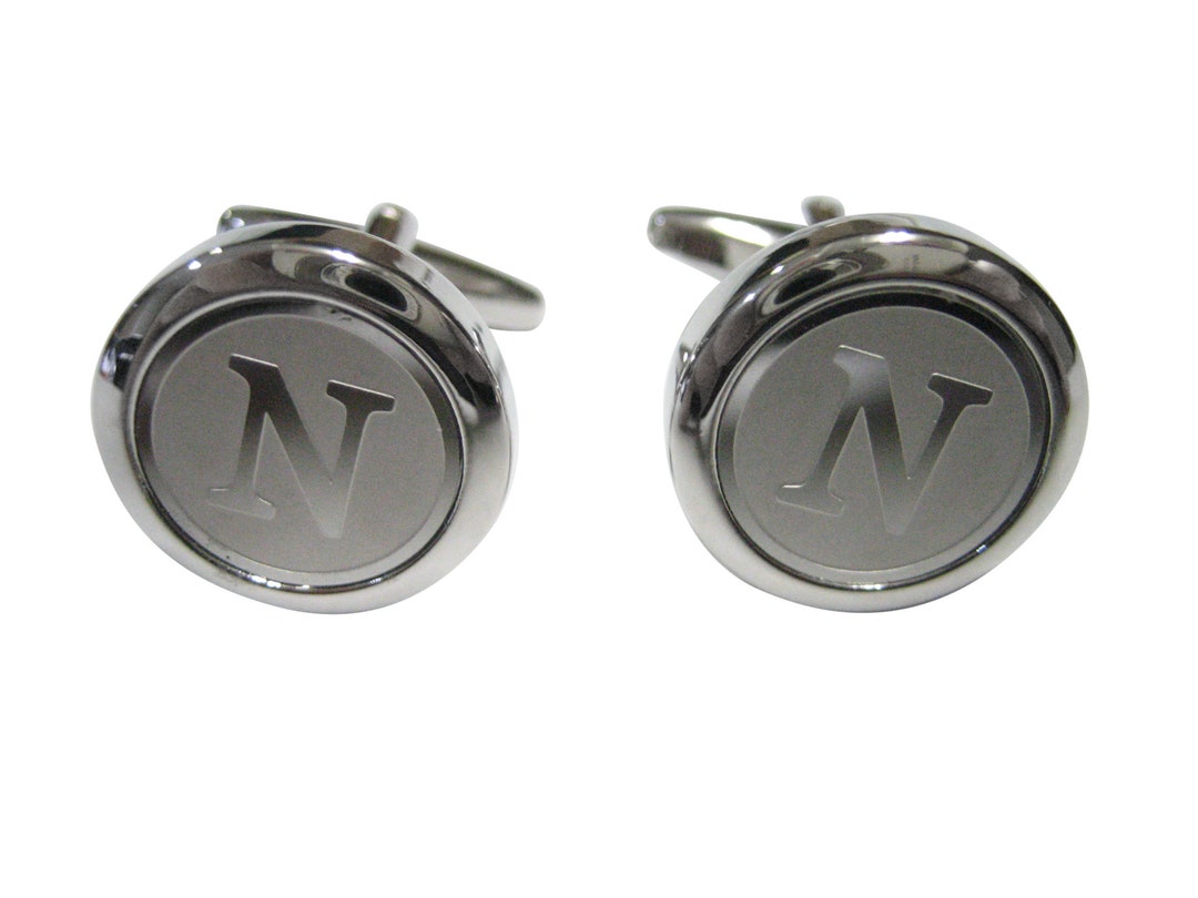 Silver Toned Round Letter N Monogram Cufflinks - Etsy