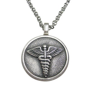 Silver Toned Round Medical Caduceus Symbol Pendant Necklace - Etsy