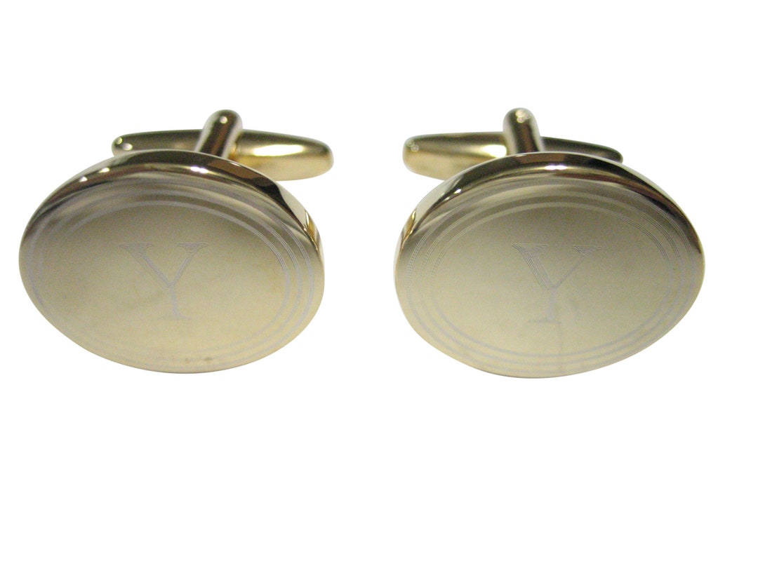Gold Toned Etched Oval Letter Y Monogram Cufflinks - Etsy