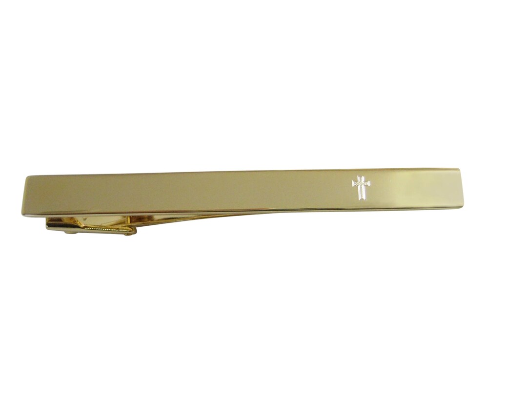 Gold Toned Etched Religious Cross Square Tie Clip - Etsy