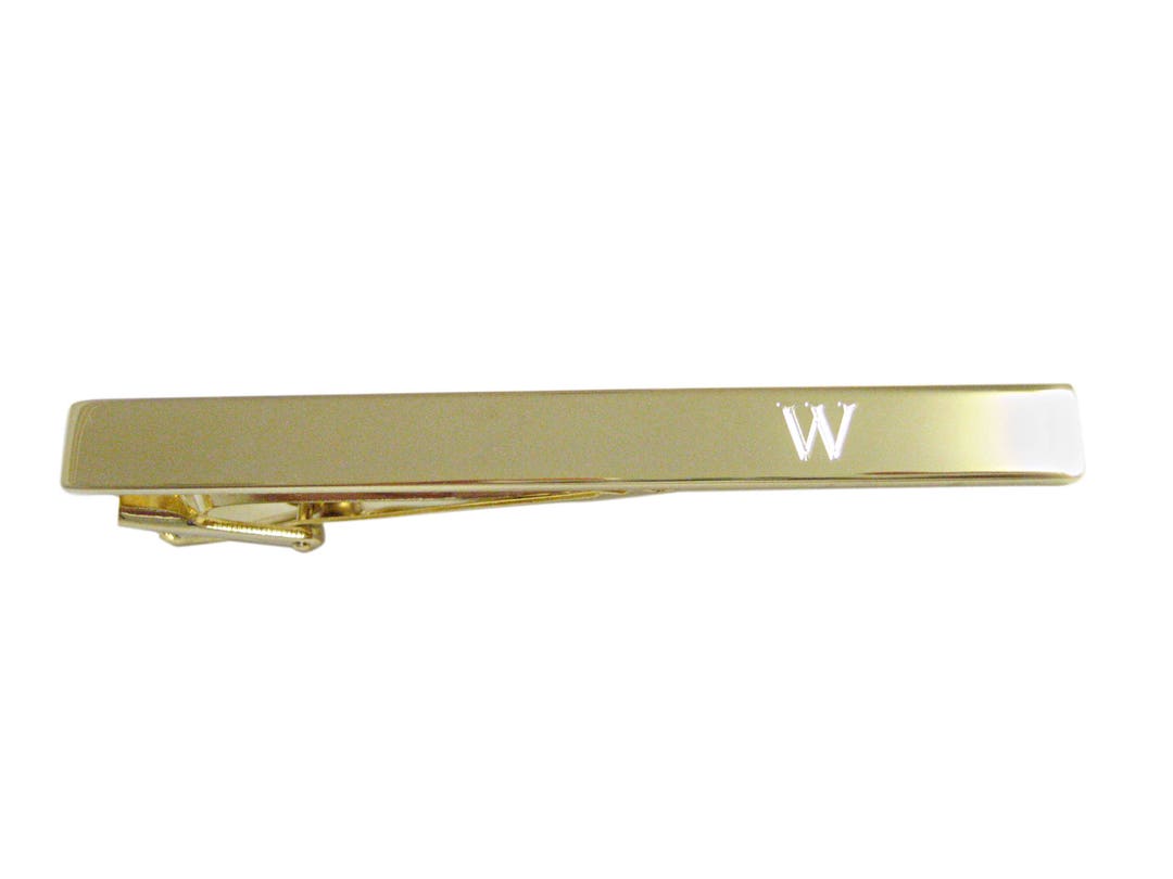 Gold Toned Etched Letter W Monogram Square Tie Clip - Etsy
