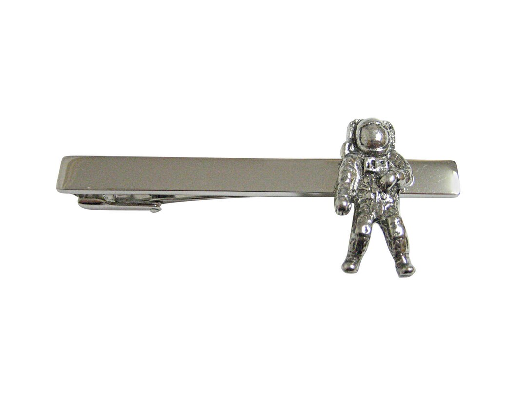 Silver Toned Textured Space Astronaut Square Tie Clip Etsy