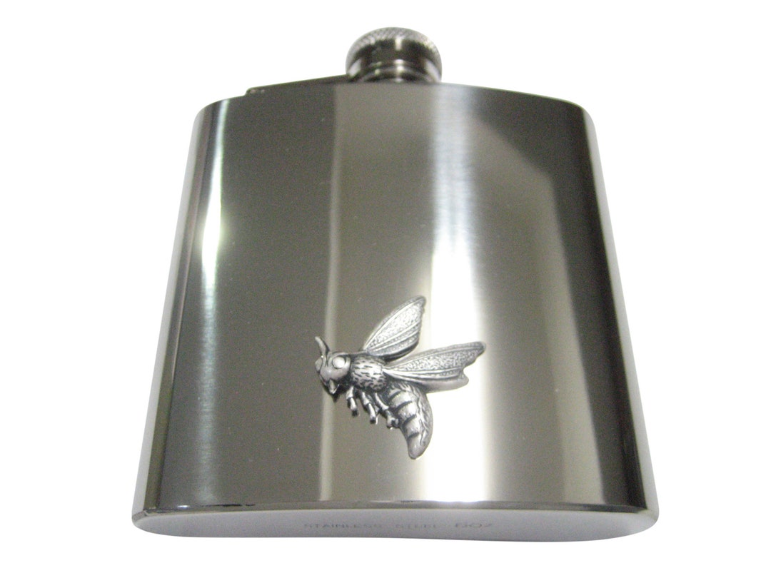 Silver Toned Textured Yellow Jacket Bee Bug Insect 6 Oz. Stainless ...