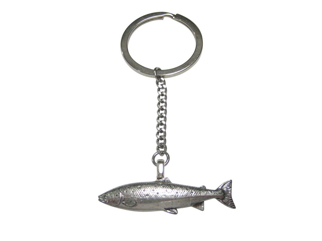 Silver Toned Atlantic Salmon Fish Pendant Keychain - Etsy