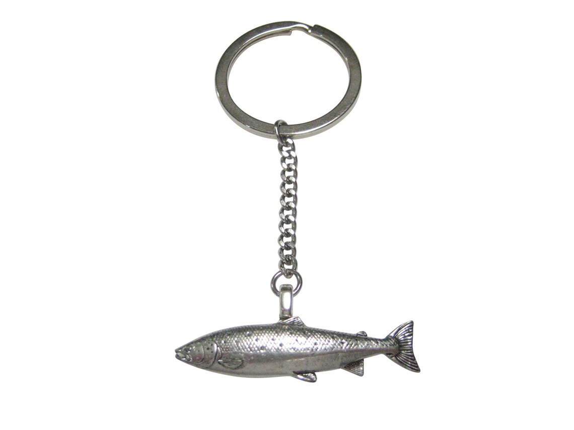 Silver Toned Atlantic Salmon Fish Pendant Keychain | Etsy