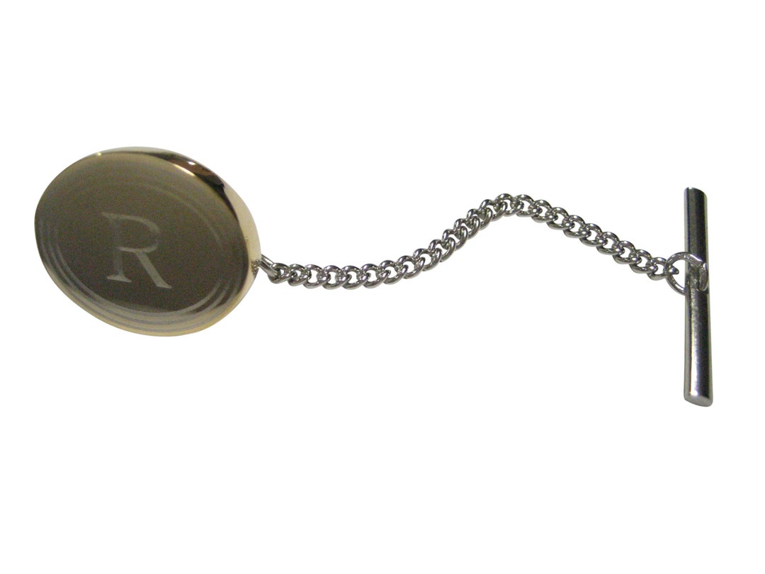 Gold Toned Etched Oval Letter R Monogram Tie Tack - Etsy