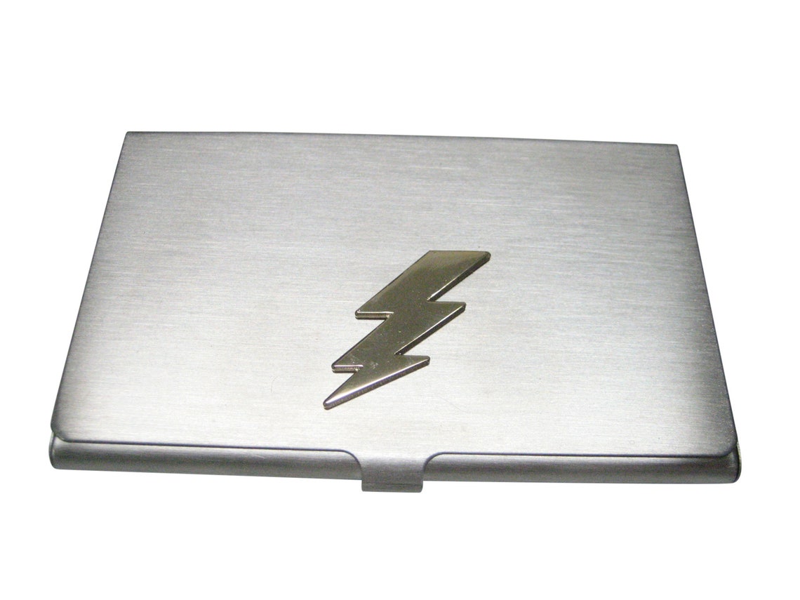 Gold Toned Lightning Bolt Business Card Holder - Etsy