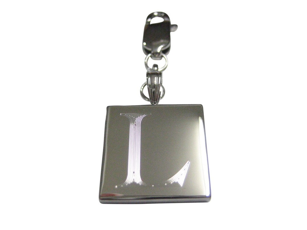 Silver Toned Etched Letter L Monogram Square Pendant Zipper Pull Charm ...