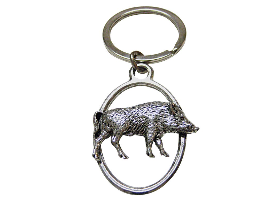 Standing Razorback Wild Boar Oval Key Chain - Etsy