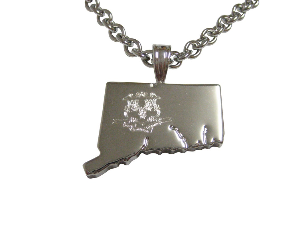 Connecticut State Map Shape and Flag Design Pendant Necklace - Etsy