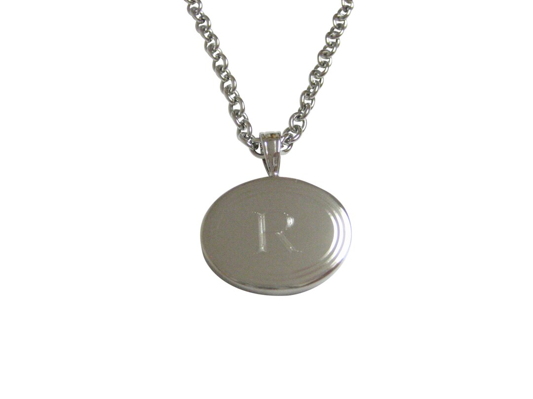 Silver Toned Etched Oval Letter R Monogram Pendant Necklace - Etsy