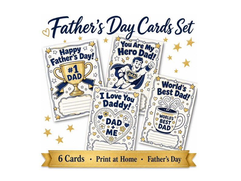 Father's Day Coloring Cards for Kids (set of 6) (instant Download) - Etsy