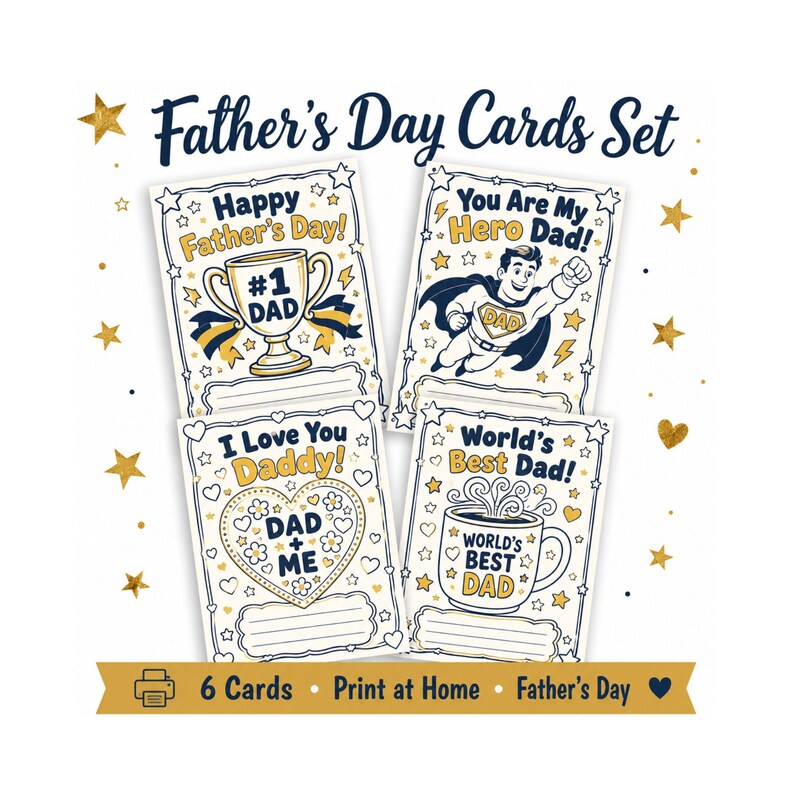 Father's Day Coloring Cards for Kids (set of 6) (instant Download) - Etsy