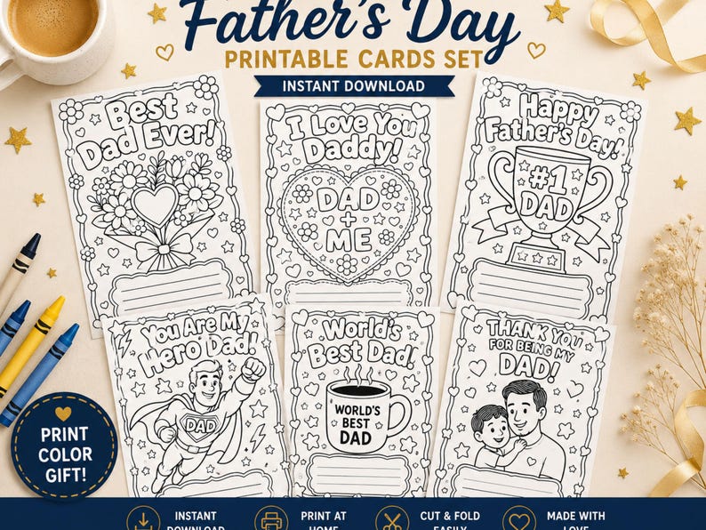Father's Day Coloring Cards for Kids (set of 6) (instant Download) - Etsy