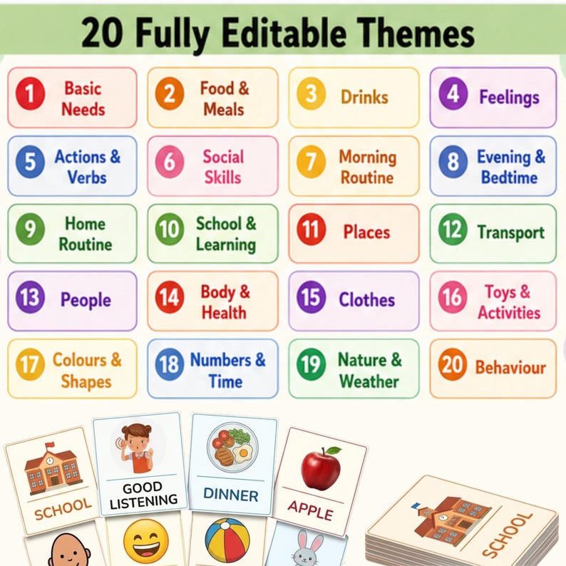 Editable PECS Communication Cards | 20 Themes | Autism Speech Therapy ...