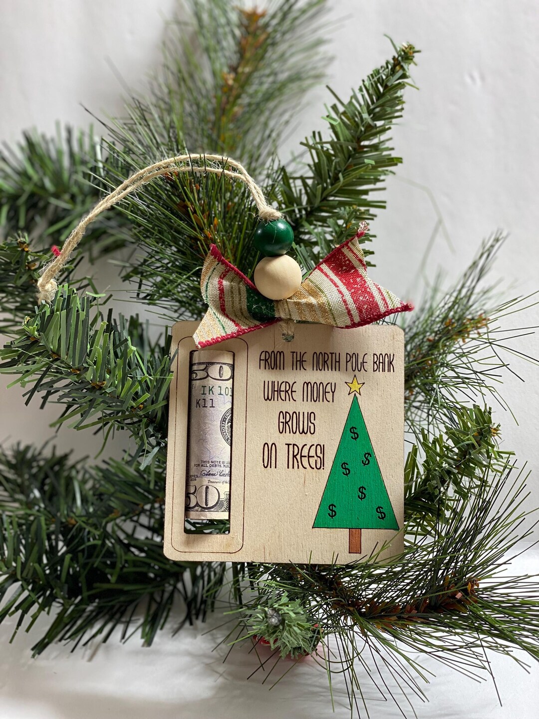 Money Grows on Trees - Christmas Tree - Money Holder - Wooden Ornament ...