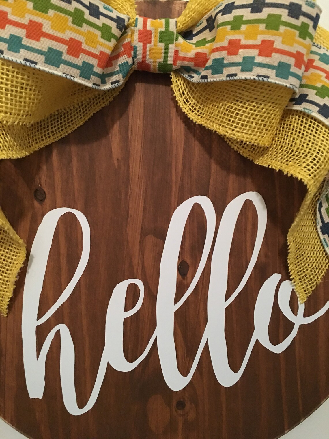 18" Round | Wooden | Hello | Door Sign | Wreath - Etsy