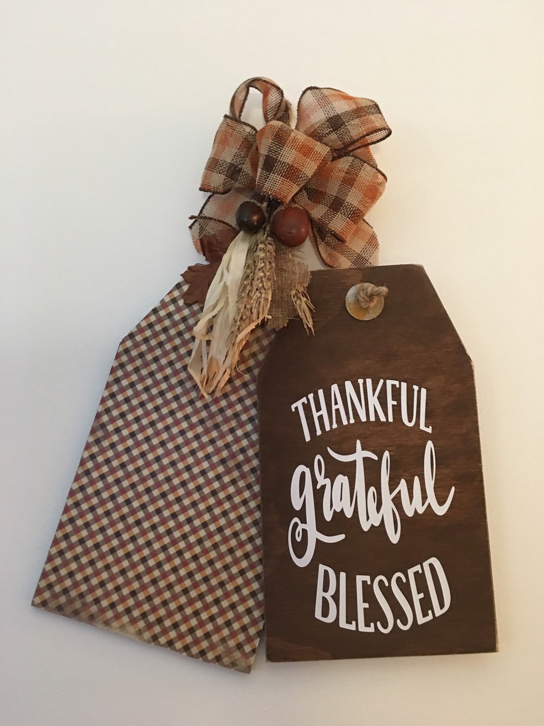 Thankful Grateful Blessed Fall Thanksgiving Wooden Door Tags / Sign - Etsy
