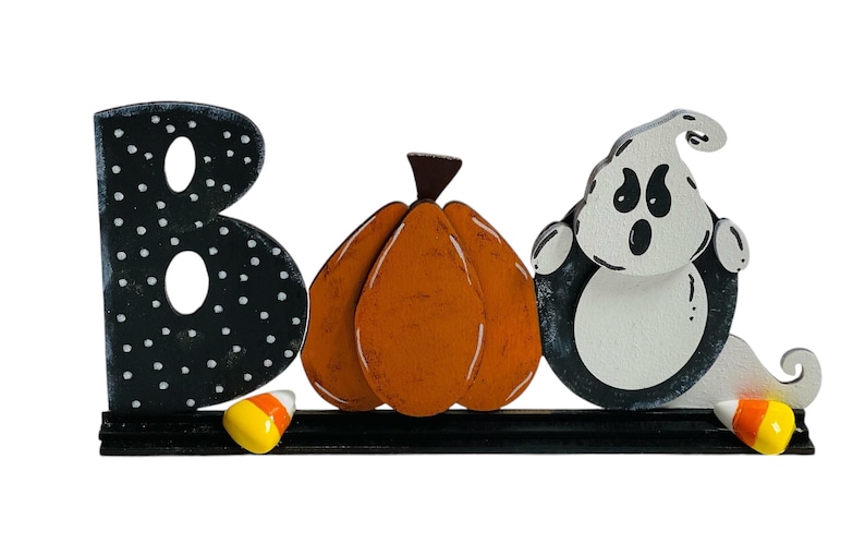BOO | Halloween | Fall | Decorative | Shelf Sitter | Ghost | Candy Corn ...