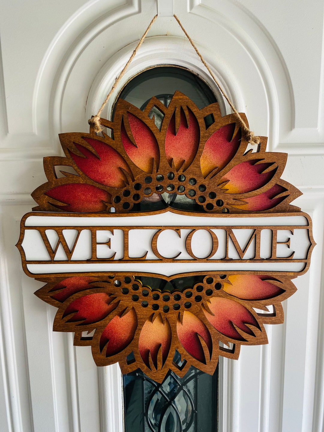 Sunflower | Layered Wooden Welcome | Summer Fall | Door Sign / Wreath ...