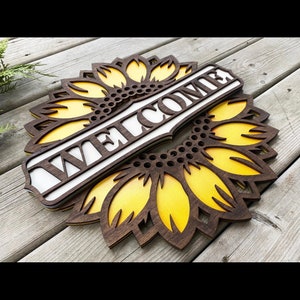 Sunflower | Layered Wooden Welcome | Summer Fall | Door Sign / Wreath ...