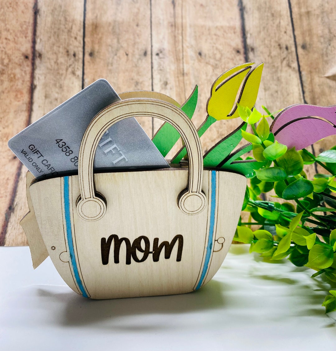 Mom Purse With Flowers - Gift Card Money Holder - Wooden Ornament ...