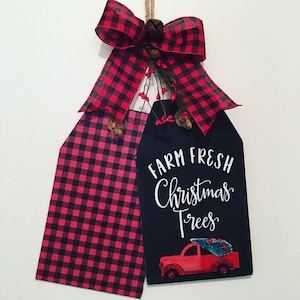 Farm Fresh Christmas Trees Red Truck Wooden Winter Christmas Door Tags ...