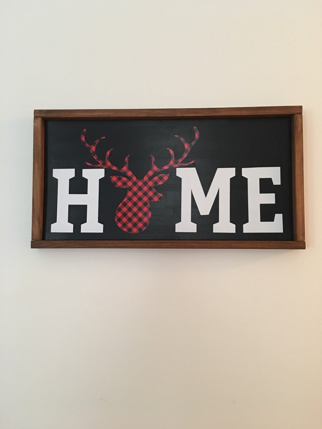 13" X 19" | Farmhouse | Buffalo Plaid Deer | Home | Framed | Rustic ...