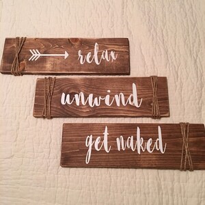Rustic Set of 3 Wooden Bathroom / Spa Signs relax Unwind - Etsy