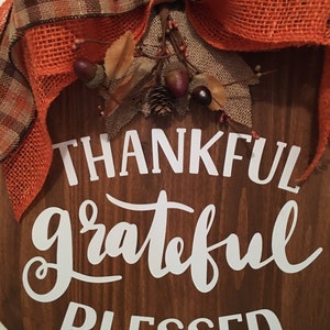 Thankful Grateful Blessed | 18" Wooden | Fall | Thanksgiving | Door ...