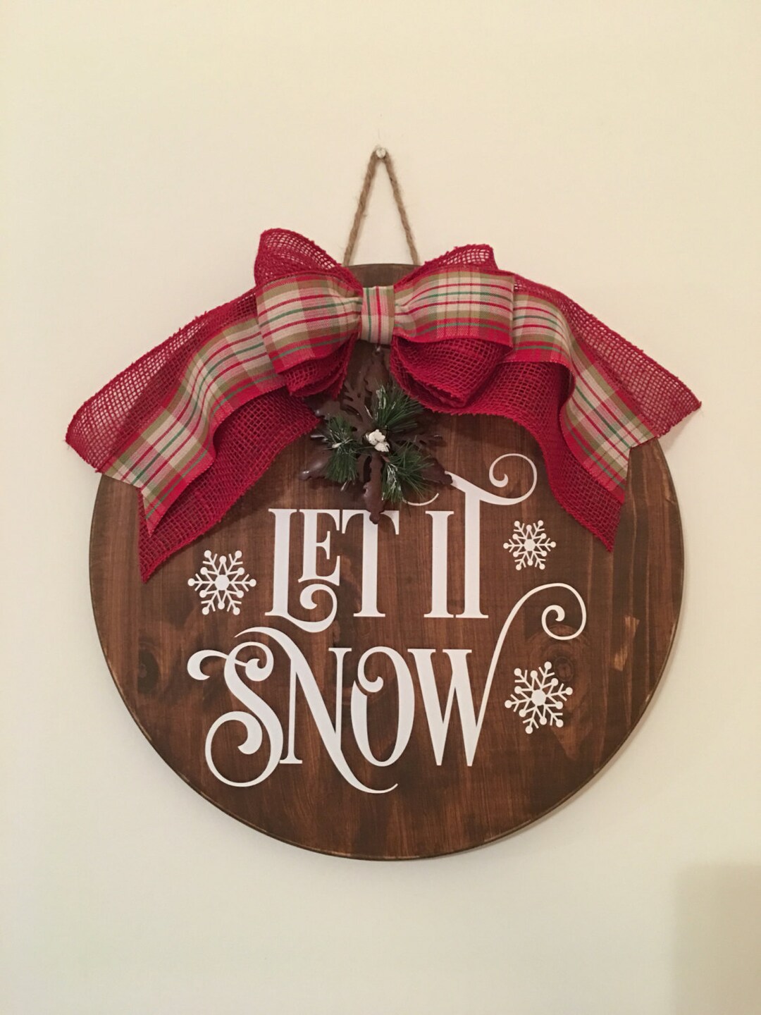 Let It Snow 18" Wooden Christmas / Winter Door Sign / Wreath - Etsy