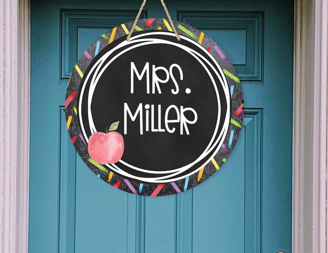 Teacher’s Room - Personalized - Apple - Crayons - Door Sign / Wreath - Etsy
