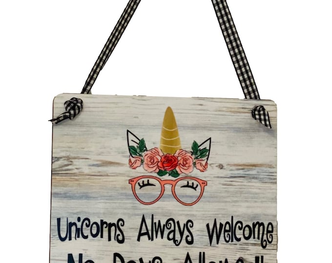 Adorable Unicorns Welcome Wooden Door Sign Hanger Little Girls Room ...