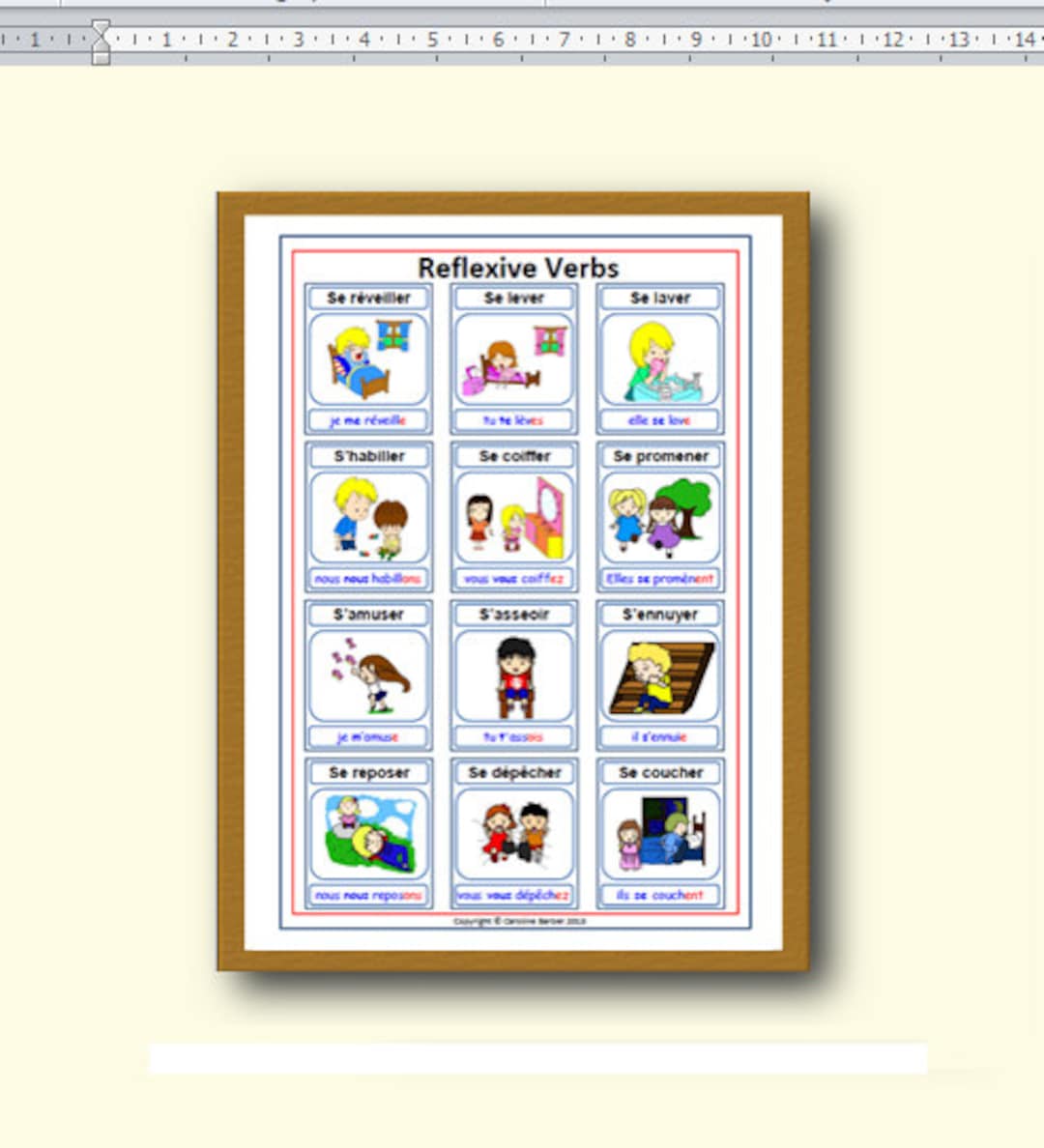 12 FRENCH REFLEXIVE VERBS / Reflexive Verbs French Educational Poster ...