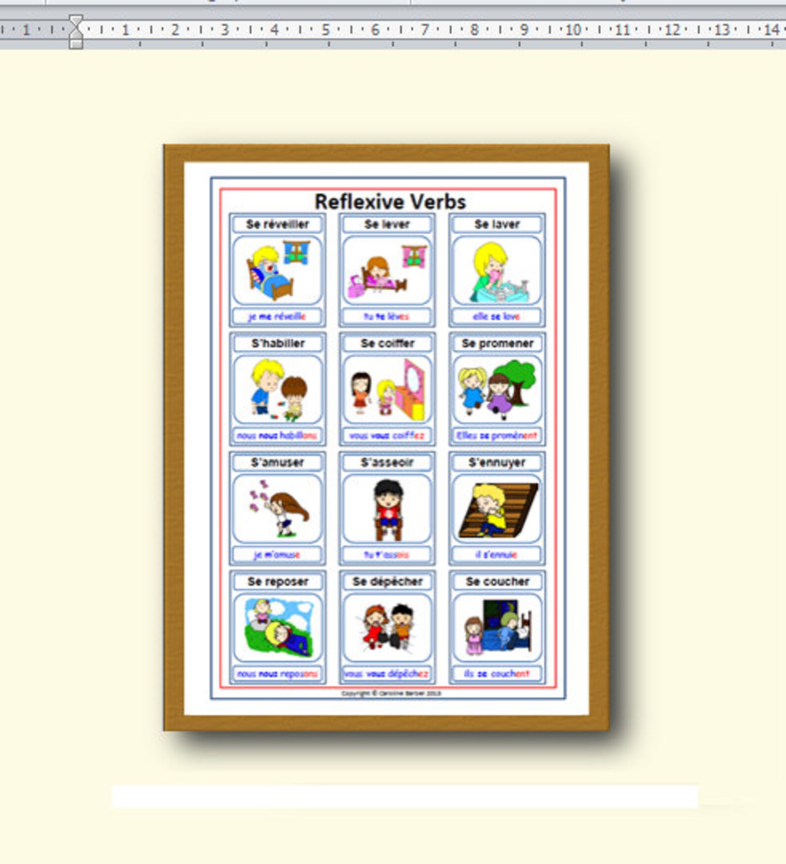 12 FRENCH REFLEXIVE VERBS / Reflexive Verbs French Educational Poster ...