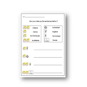 FRENCH TEACHER PRINTABLE Likes & Dislikes School Worksheet / French for ...