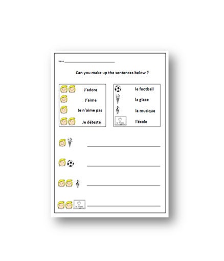 FRENCH TEACHER PRINTABLE Likes & Dislikes School Worksheet / French for ...