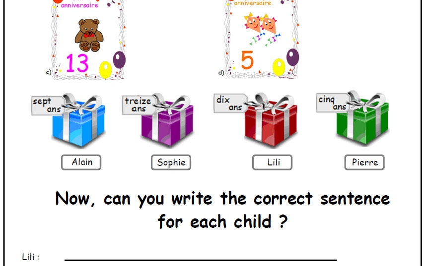 BIRTHDAY FRENCH WORKSHEET/ Matching and Writing Activities French ...