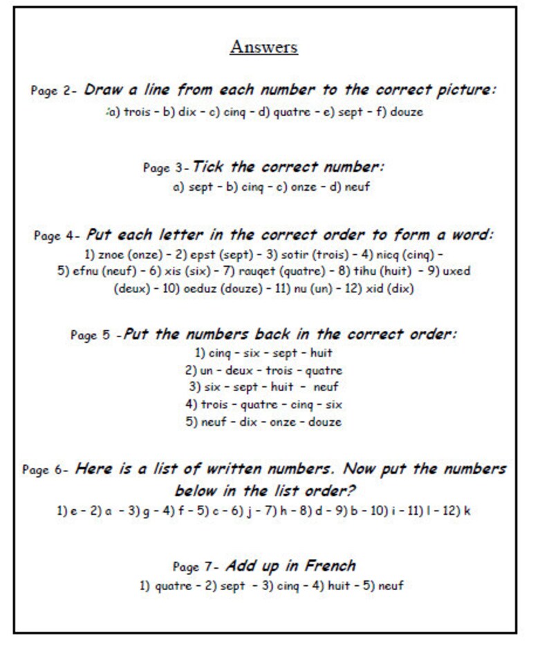 French Numbers Lessons & Activities , French Learning Worksheets ...